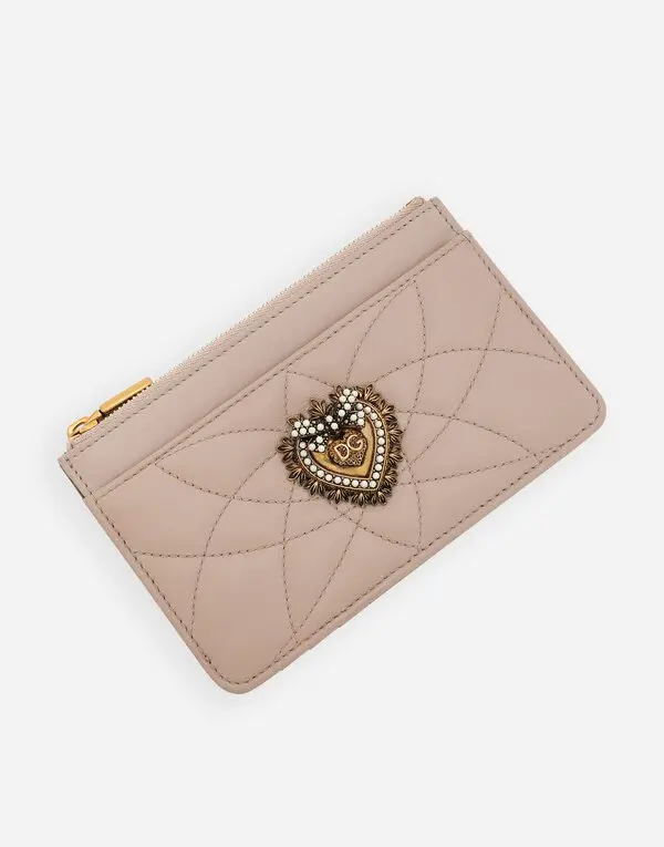 Dolce & Gabbana Medium Devotion Card Holder In Quilted Nappa Leather - Pale Pink