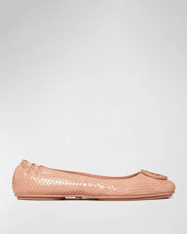 Tory Burch Minnie Snakeskin Travel Ballet Flats
