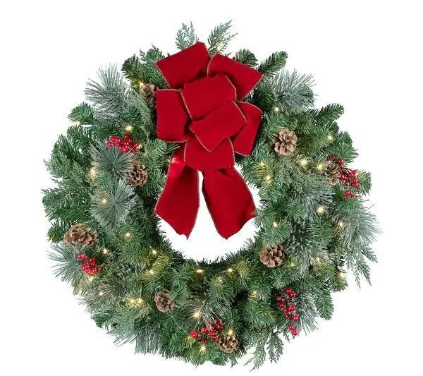 HAUTE DECOR Classic 24' Pre-lit Berry & Pinecon E Wreath