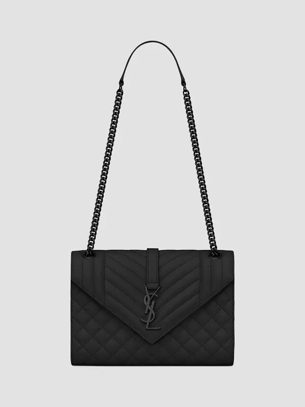 Saint Laurent Envelope Monogram Matelassé Leather Shoulder Bag - Black