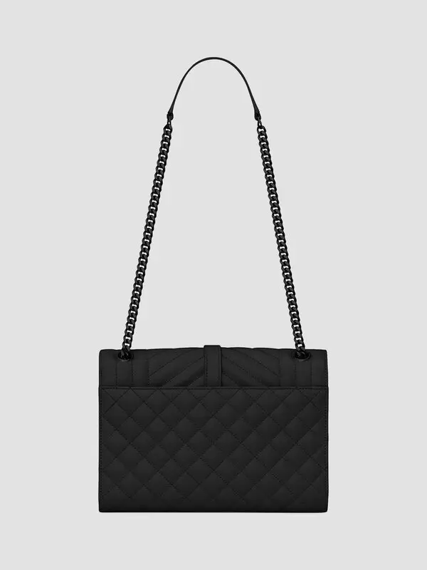 Saint Laurent Envelope Monogram Matelassé Leather Shoulder Bag - Black