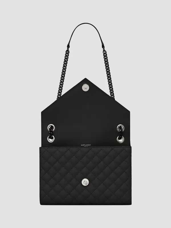 Saint Laurent Envelope Monogram Matelassé Leather Shoulder Bag - Black
