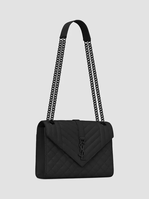 Saint Laurent Envelope Monogram Matelassé Leather Shoulder Bag - Black