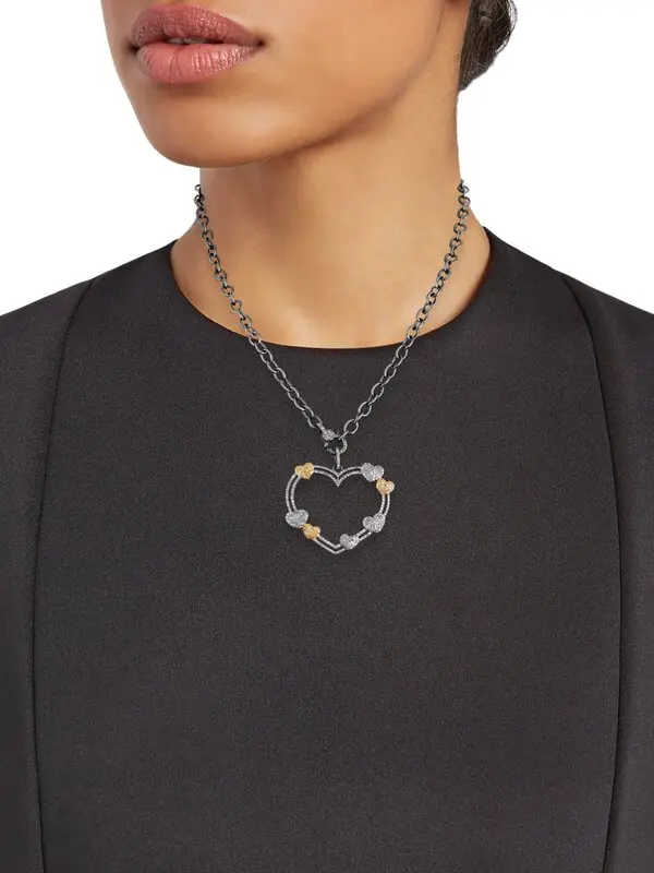 Nina Gilin Tri-tone & Diamond Heart Pendant Necklace