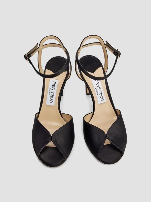 JIMMY CHOO Sacora 85mm Satin Sandals - Black