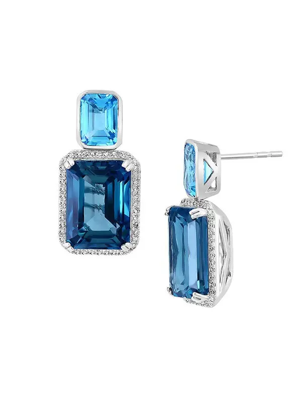 Saks Fifth Avenue Collection 14k White Gold & Multi-gemstone Drop Earrings - Blue