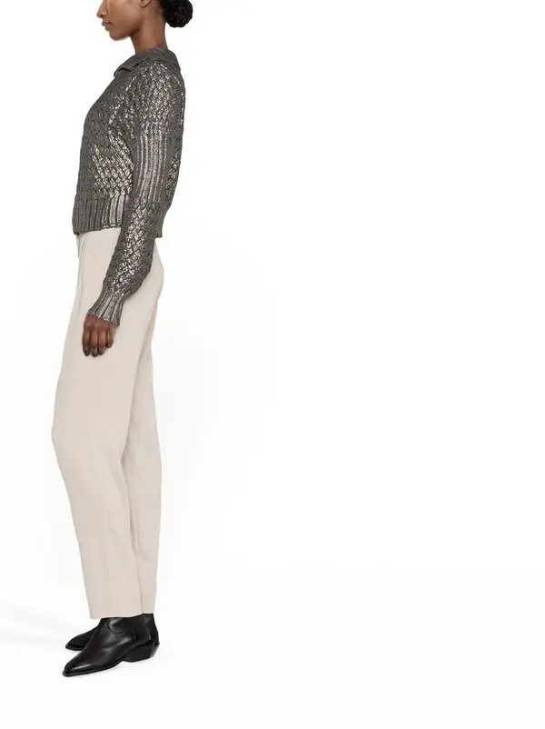 Alberta Ferretti Zip-front Metallic Knit Cardigan