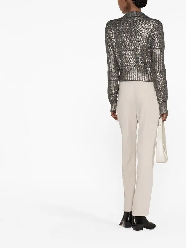 Alberta Ferretti Zip-front Metallic Knit Cardigan