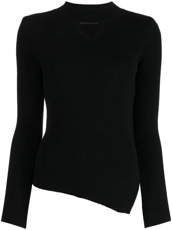 J KOO Ribbed Knit Cut-out Sweater
