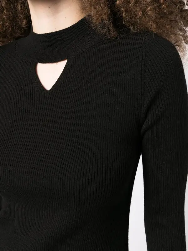 J KOO Ribbed Knit Cut-out Sweater