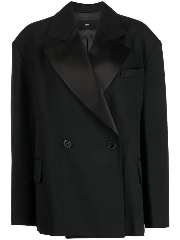 J KOO Double-breasted Wool Blend Blazer - Black