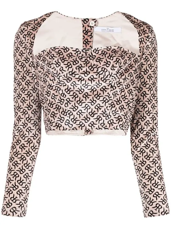 Rokh Monogram-print Bustier Corset Top - Neutrals