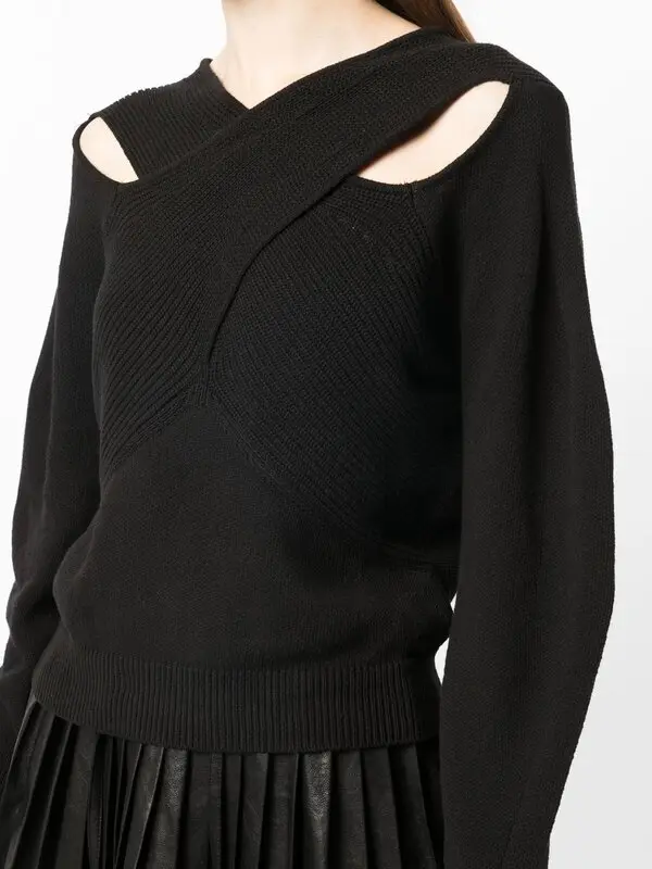J KOO Crossover-neck Ribbed-knit Jumper