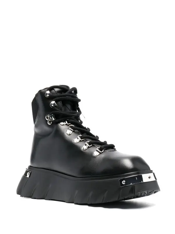 Moschino Black Leather Lace-Up Ankle Boots Size 11 Moschino Lace-Up Boots In Black - 20% Off | Editorialist main image 3