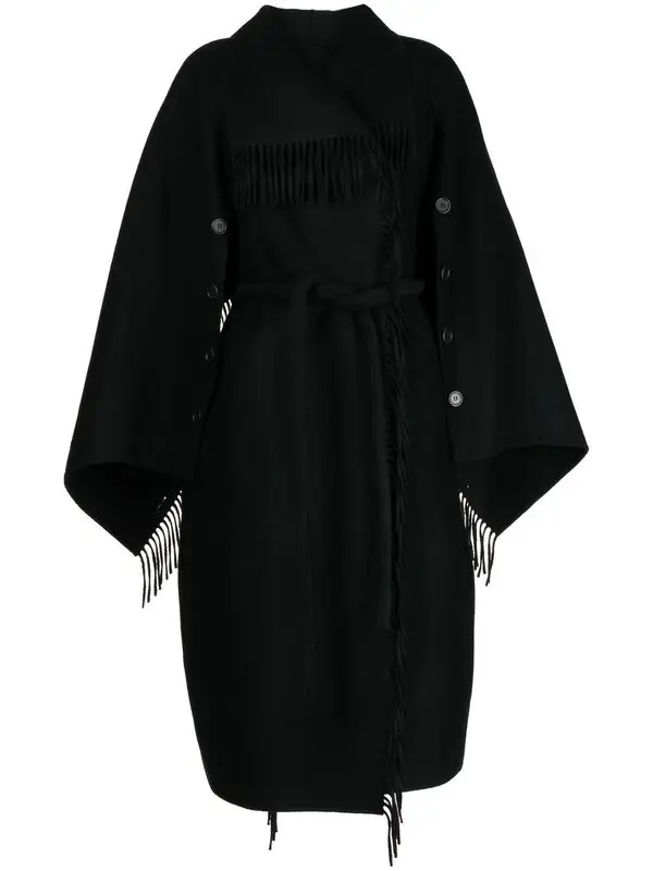 Goen.j Double-breasted Wool Coat With Fringe Detail