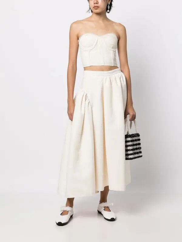 Goen.j Chiffon-trimmed Tweed Bustier Top