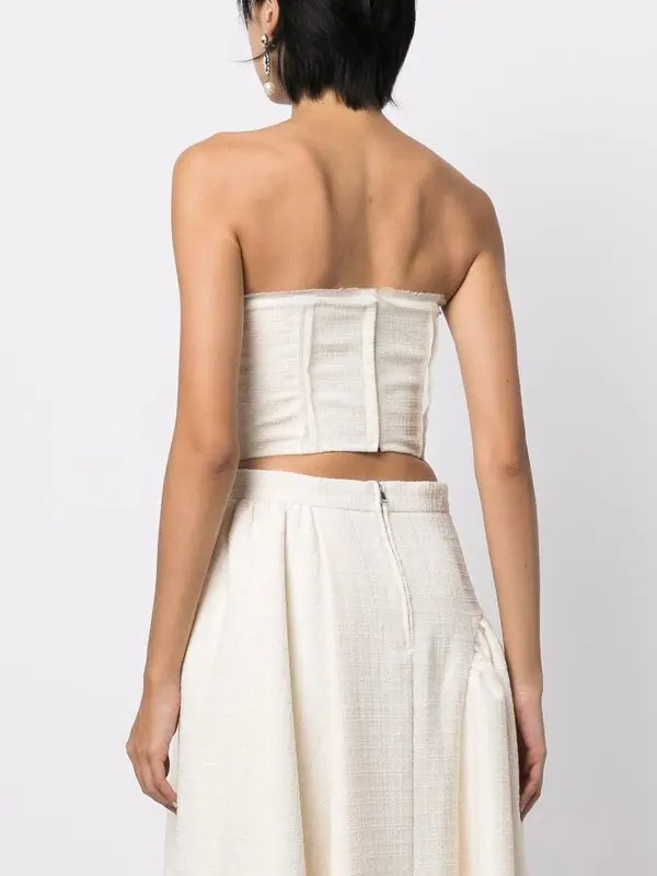 Goen.j Chiffon-trimmed Tweed Bustier Top