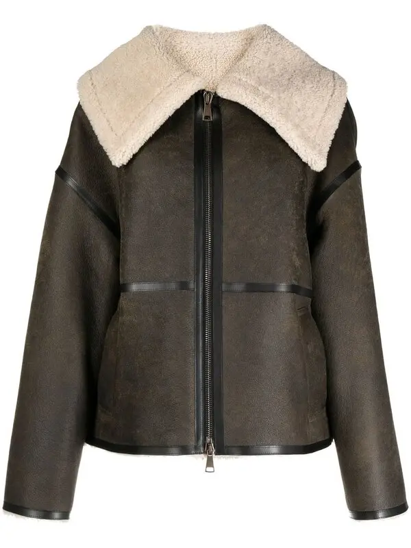 Goen.j Shearling-lined Aviator Leather Jacket - Brown