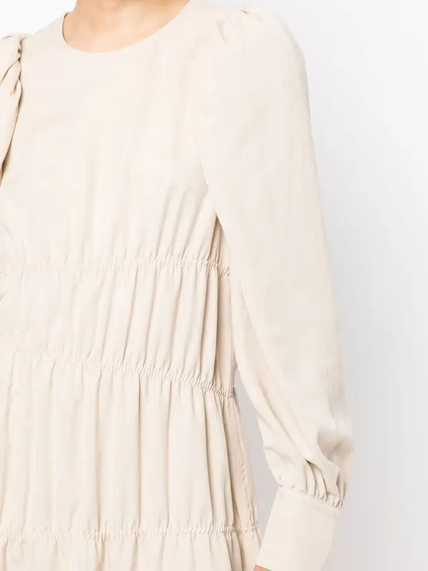 Goen.j Ruched Puff-sleeve Midi Dress - Neutrals