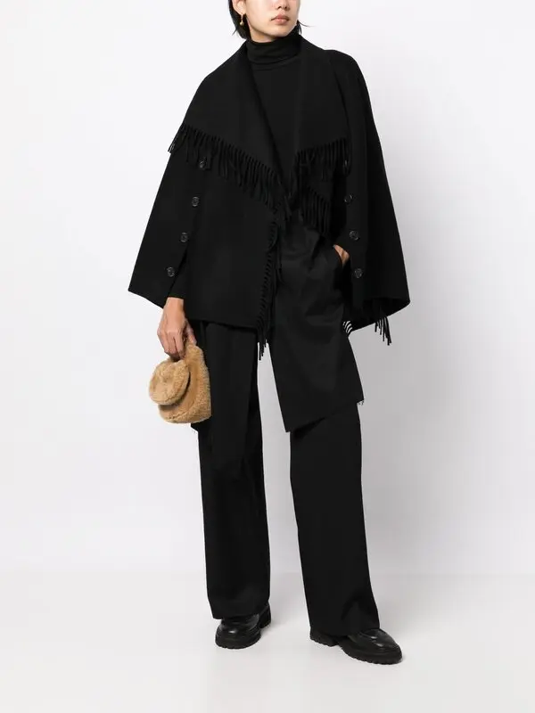 Goen.j Layered Cape Coat With Fringe