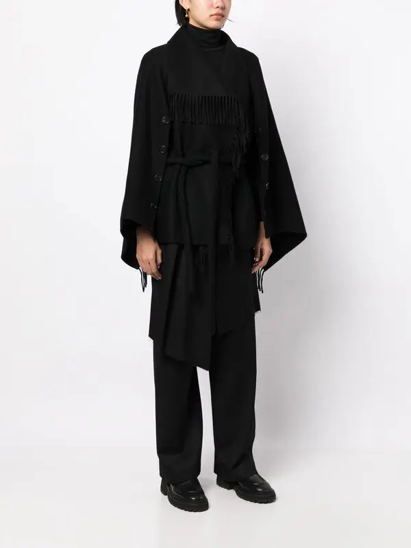 Goen.j Layered Cape Coat With Fringe