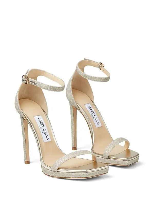 JIMMY CHOO 120mm Alva Glitter Sandals - Gold