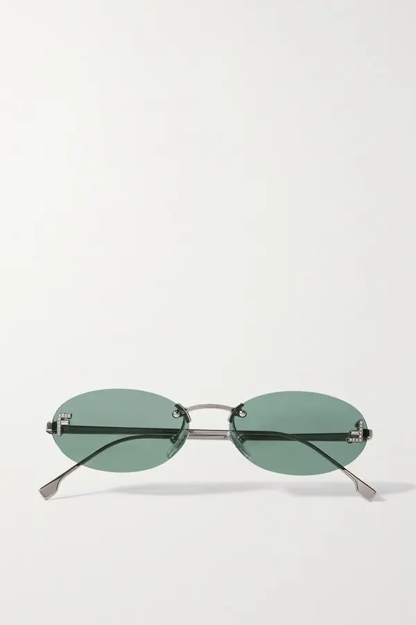 Fendi Oval-frame Silver-tone Sunglasses - Green