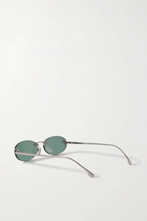 Fendi Oval-frame Silver-tone Sunglasses - Green