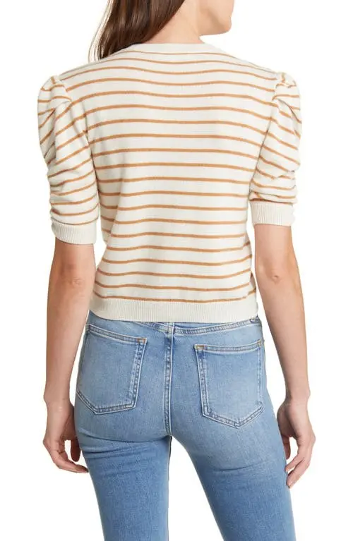 FRAME Stripe Ruched Sleeve Cashmere Sweater