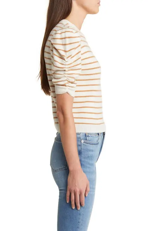 FRAME Stripe Ruched Sleeve Cashmere Sweater
