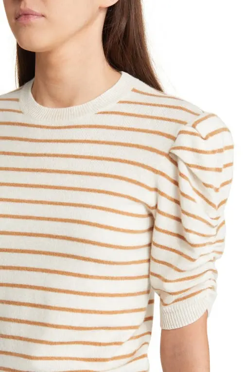 FRAME Stripe Ruched Sleeve Cashmere Sweater