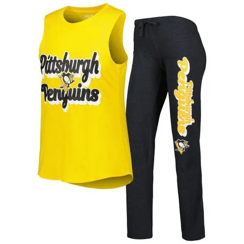 CONCEPTS SPORT Gold/heather Pittsburgh Penguins Meter Muscle Tank Top & Pants Sleep Set - Black
