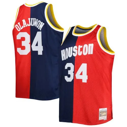 Mitchell & Ness Hakeem Olajuwon /red Houston Rockets Big & Tall Hardwood Classics 1993/94 Split Swingman Jersey - Navy