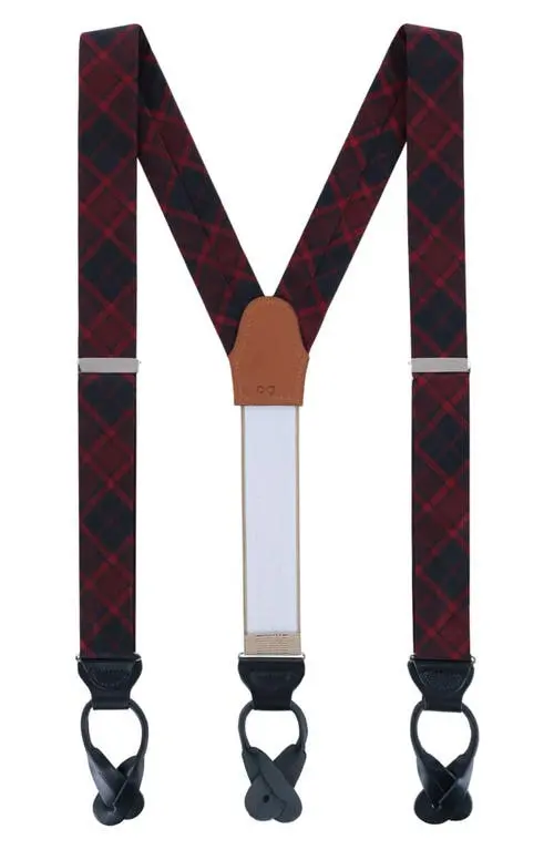 Trafalgar Kincade Blackwatch Plaid Silk Suspenders - Red Plaid