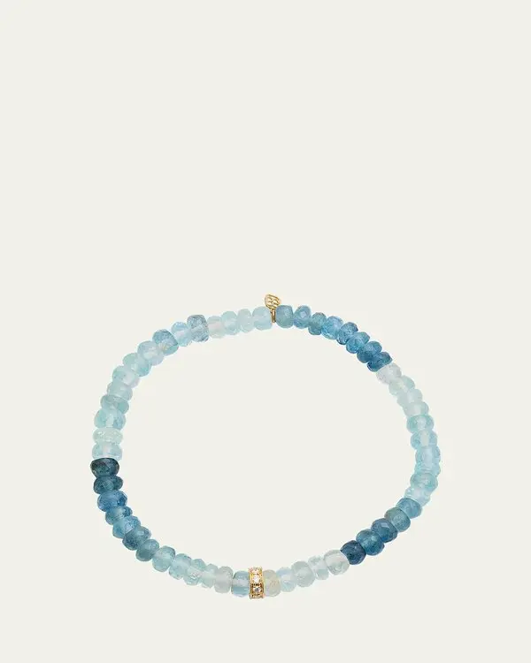 SYDNEY EVAN 14k Gold Diamond And Aqua Rondelle Bracelet