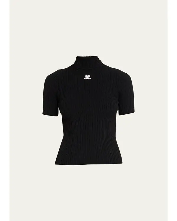 COURREGES Mock-neck Rib Pullover - Black
