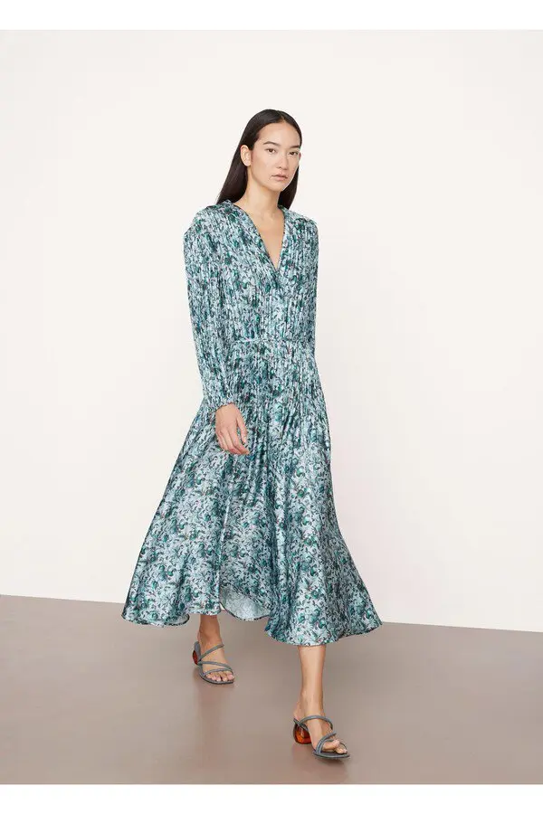 strapless open back dress FLORAL PLEATED FRONT BALLOON SLEEVE MIDI DRESS – Toodleydoo Toys