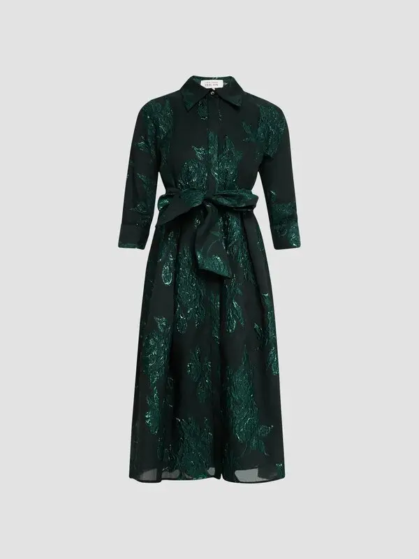 Rickie Freeman For Teri Jon Jacquard Floral-print Shirtdress - Emerald