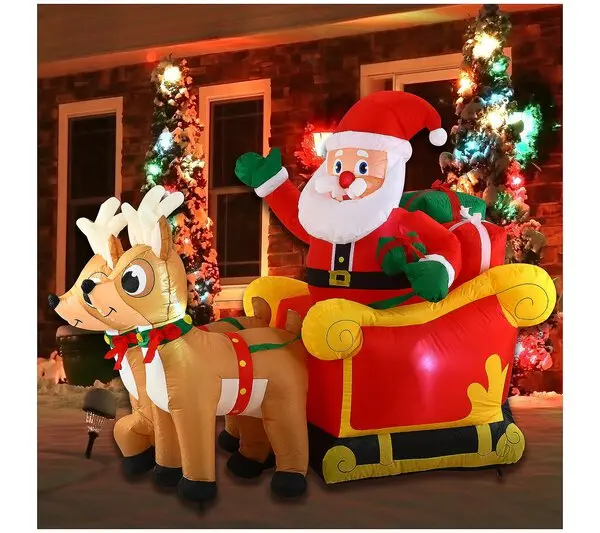 JOIEDOMI 6 Ft Santa Claus On Sleigh Inflatable - One-color