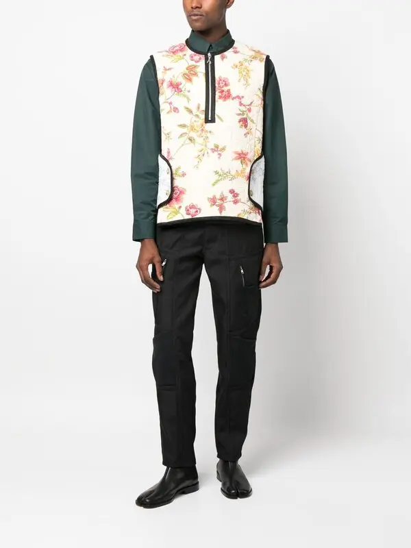 MARINE SERRE Floral Print Quilted Sleeveless Jacket - Neutrals