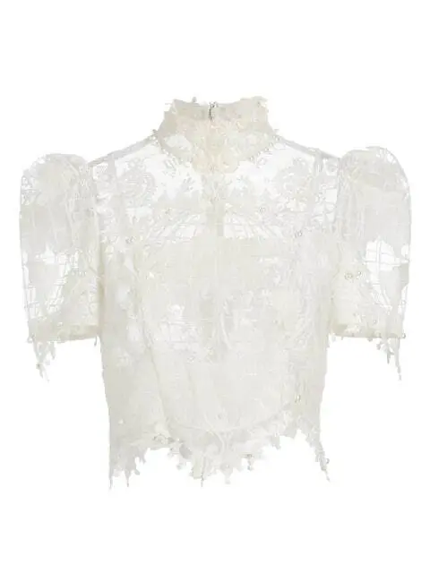 Zimmermann High Tide Embroidered Lace Crop Bodice