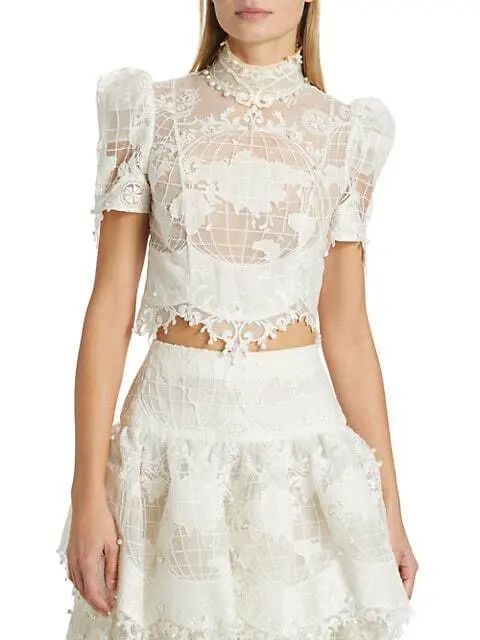 Zimmermann High Tide Embroidered Lace Crop Bodice