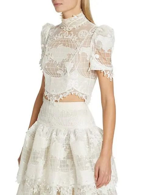 Zimmermann High Tide Embroidered Lace Crop Bodice