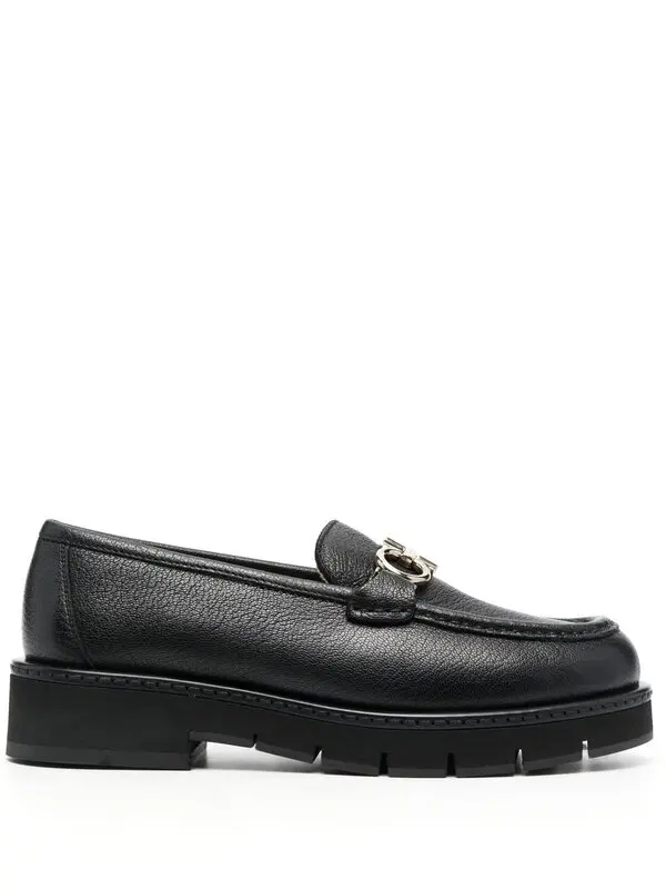 FERRAGAMO Buckle-detail Leather Loafers - Black