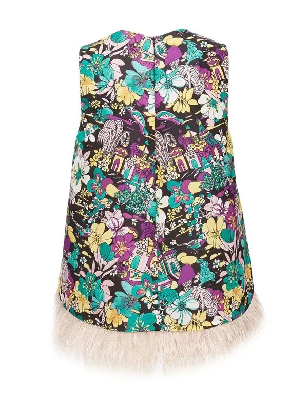 La DoubleJ La Scala Feather-trim Jacquard Top