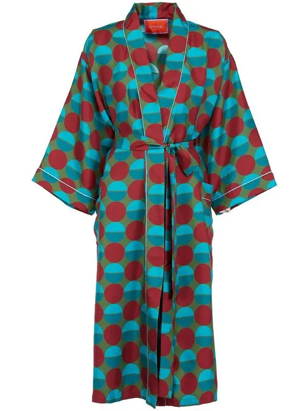 La DoubleJ Geometric-print Silk Robe - Green