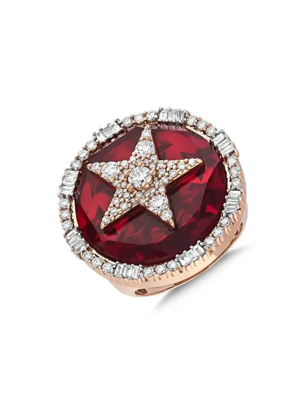BEE GODDESS Starlight Venus Star 18k Rose Gold, Diamond & Tourmaline Ring - Red