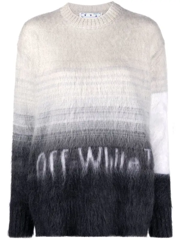 Off-White Intarsia-logo Crew-neck Jumper - Grey