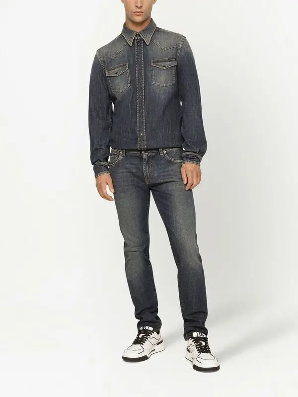 Dolce & Gabbana Logo-appliqué Slim-cut Jeans - Blue