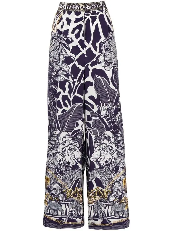 Camilla Graphic-print Wide-leg Trousers - Blue
